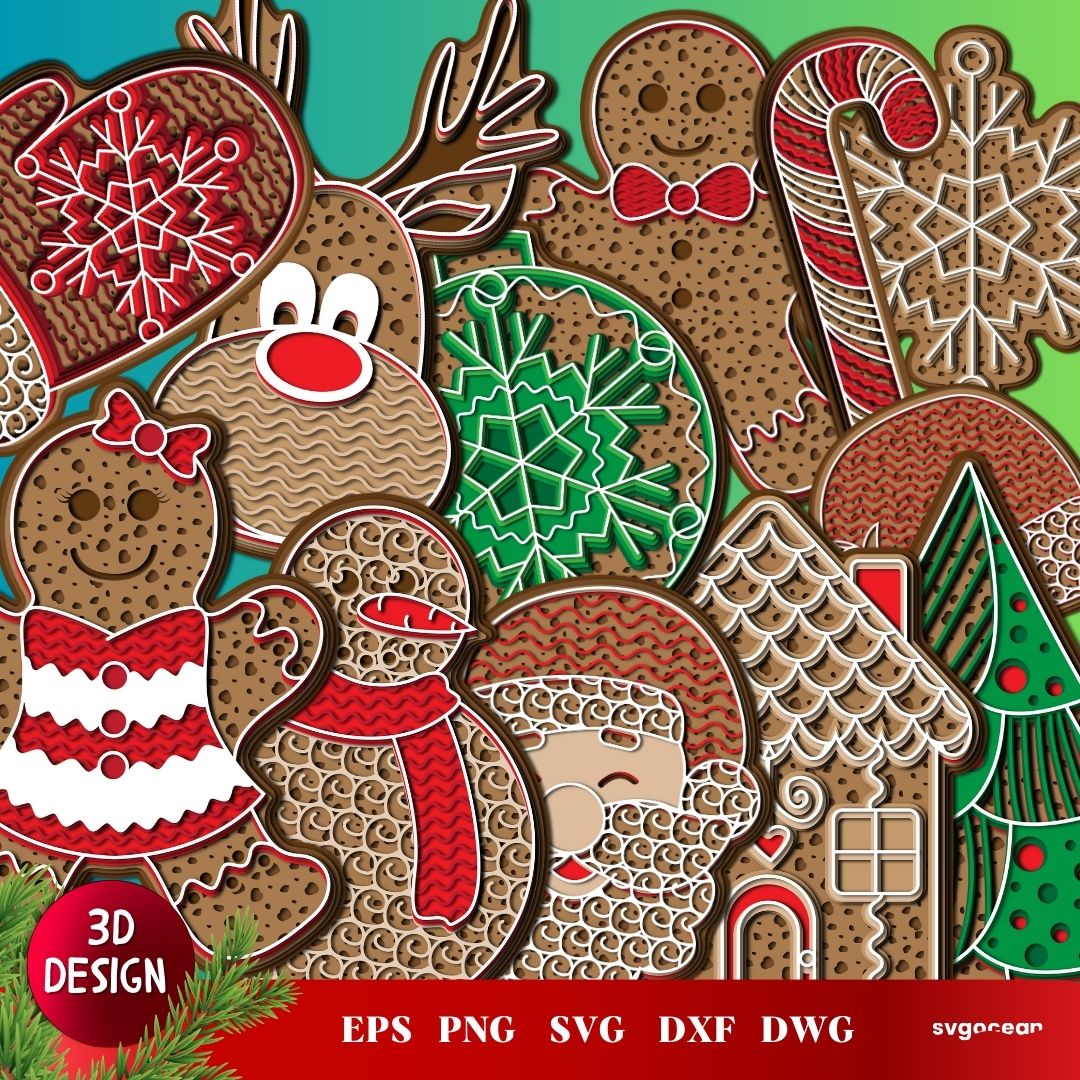 3D Christmas Gingerbread SVG Bundle - SVG Ocean — svgocean
