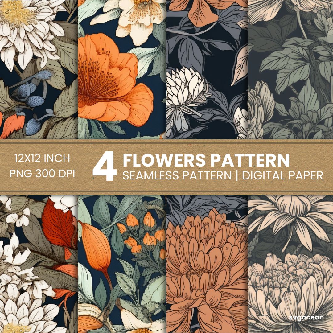 Flowers Digital Paper Bundle vector for instant download - Svg Ocean ...