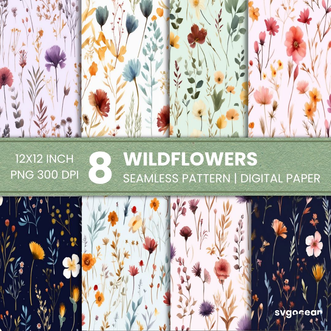 Floral Digital Paper Bundle vector for instant download - Svg Ocean ...