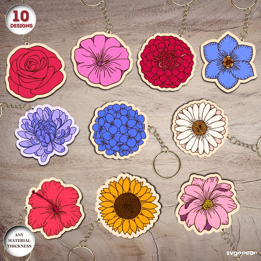 Flowers Keychains Laser Cut Bundle - Svg Ocean — svgocean