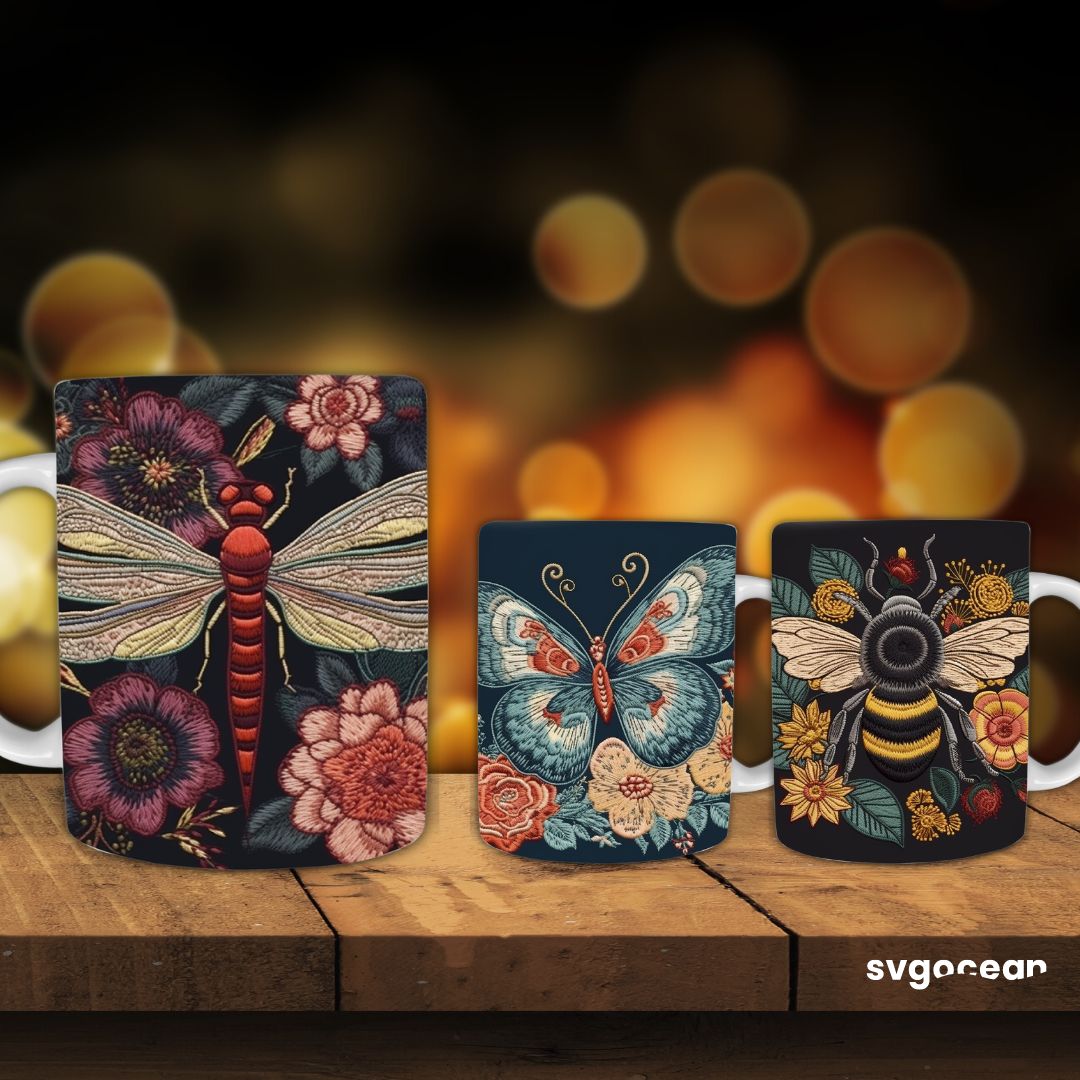 Embroidery Insects Mug Wrap Sublimation Bundle - Svg Ocean — svgocean