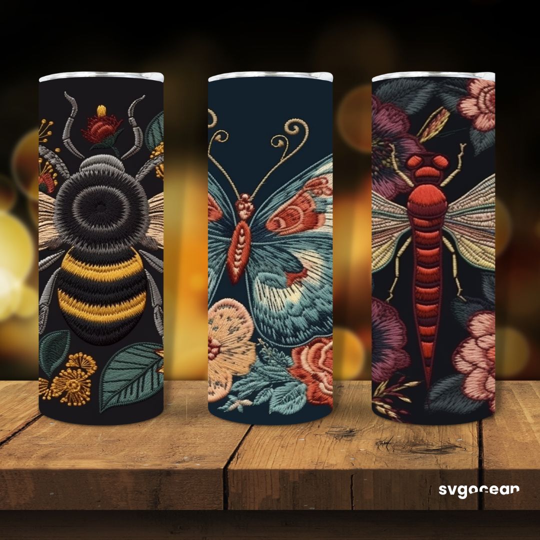 Embroidery Insects Tumbler Wrap Sublimation Bundle vector for instant ...