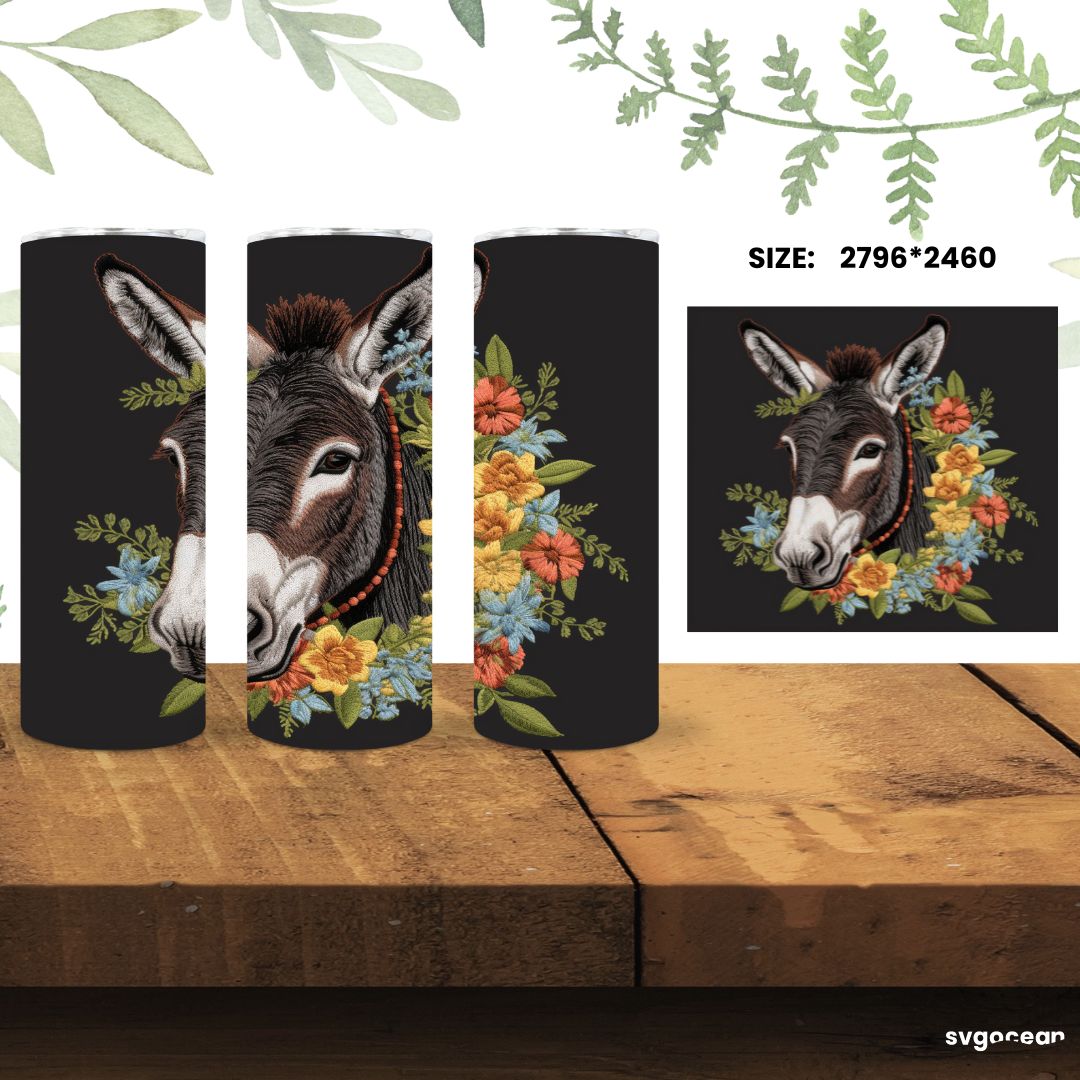 Embroidery Donkey Tumbler Wrap Sublimation Bundle vector for instant ...