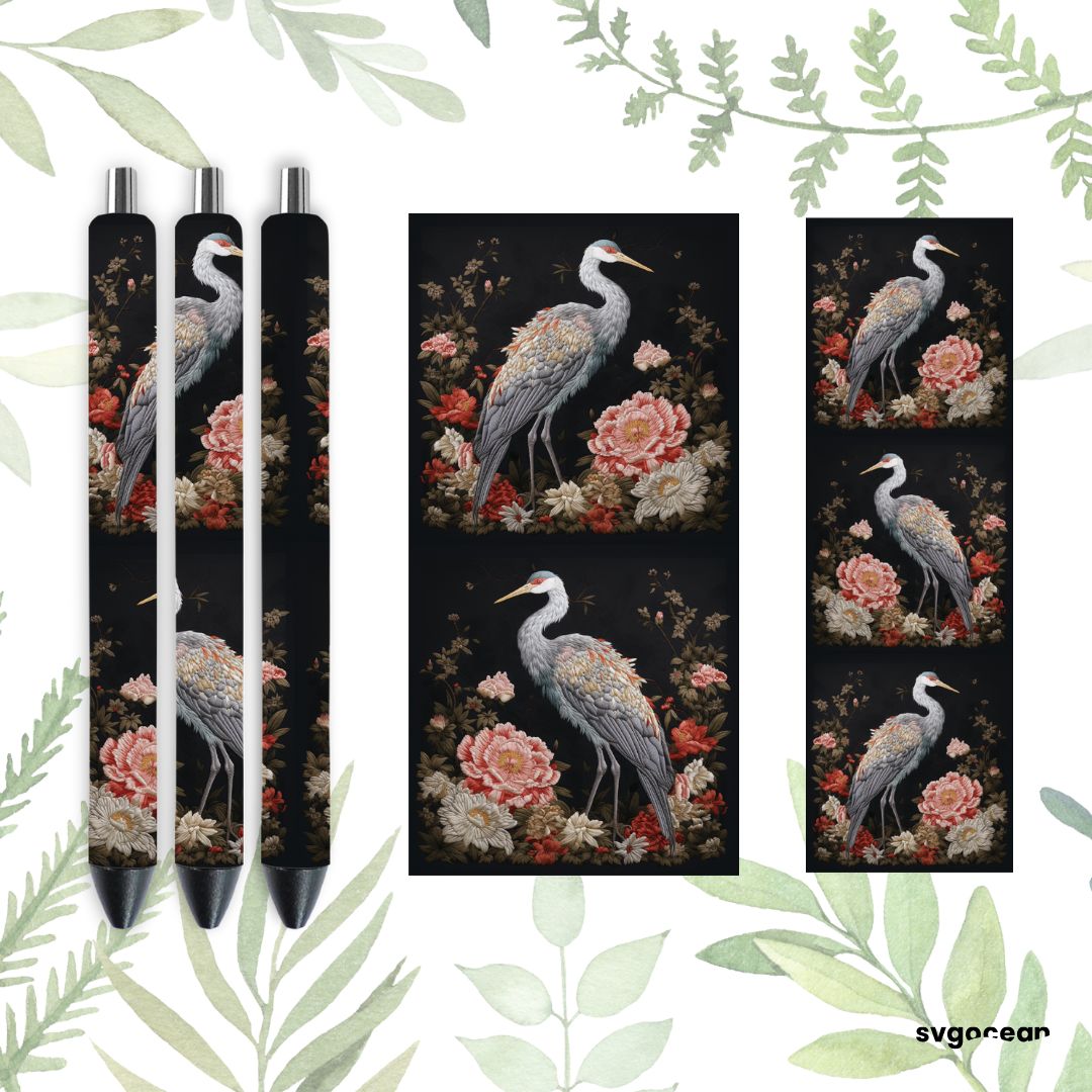 Embroidery Crane Pen Wrap Sublimation - Svg Ocean — svgocean