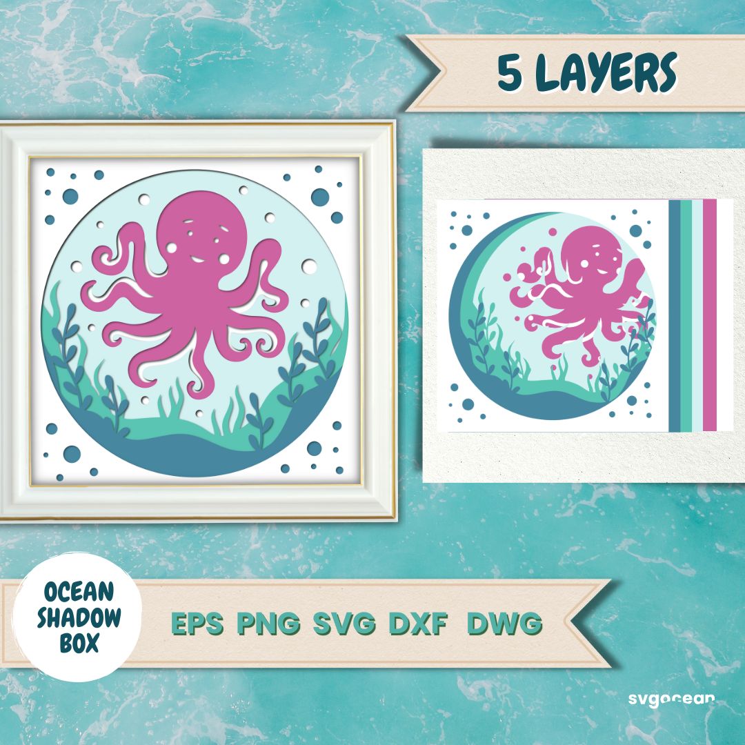Octopus Shadow Box vector for instant download - Svg Ocean — svgocean