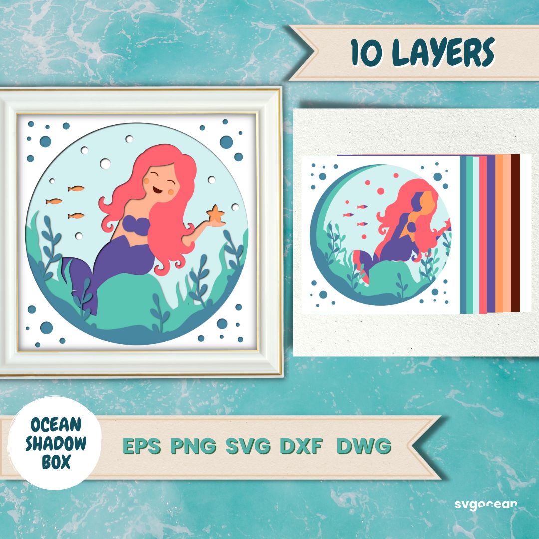 Mermaid Shadow Box vector for instant download - Svg Ocean — svgocean