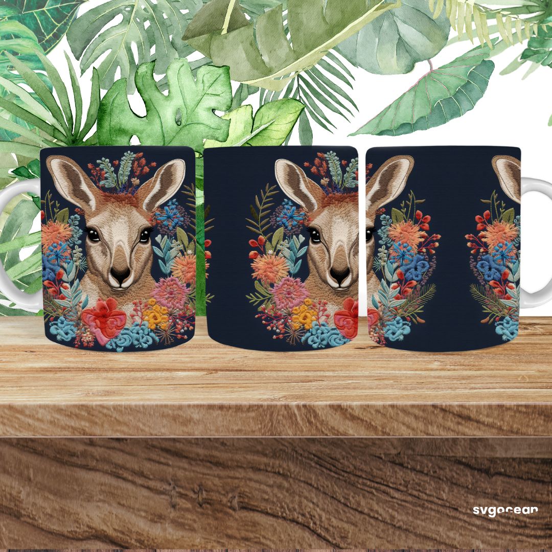 Embroidery Kangaroo Mug Sublimation - Svg Ocean — svgocean