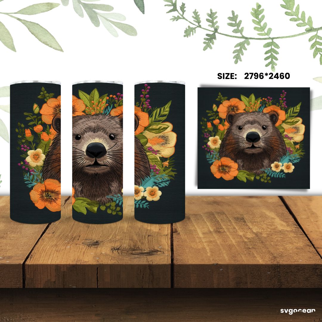 Embroidery Beaver Tumbler Wrap Sublimation Bundle vector for instant ...