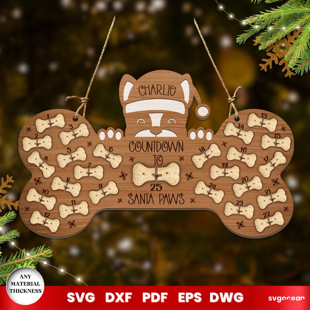 Christmas Dog Countdown Calendar Laser Cut - Svg Ocean — svgocean
