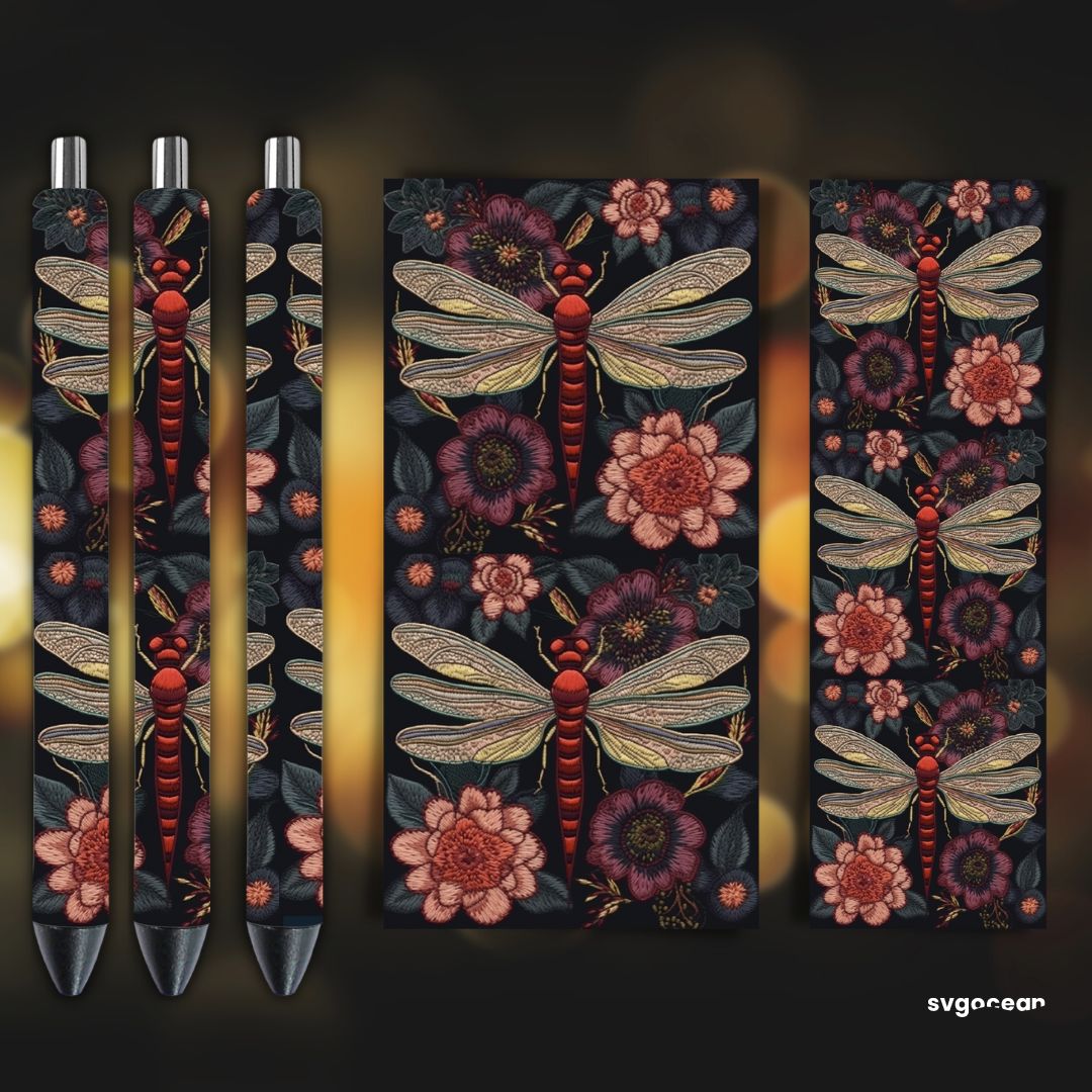 Embroidery Dragonfly Pen Wrap Sublimation - Svg Ocean — svgocean