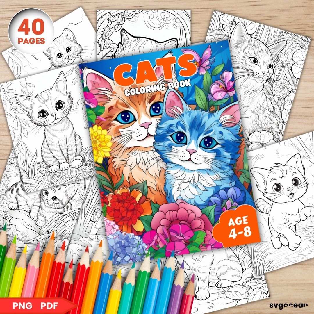 Cute Cats Coloring Book | Coloring pages for kids - SVG Ocean — svgocean