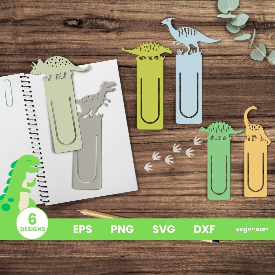 Dinosaur Bookmark SVG Bundle vector for instant download - Svg Ocean ...