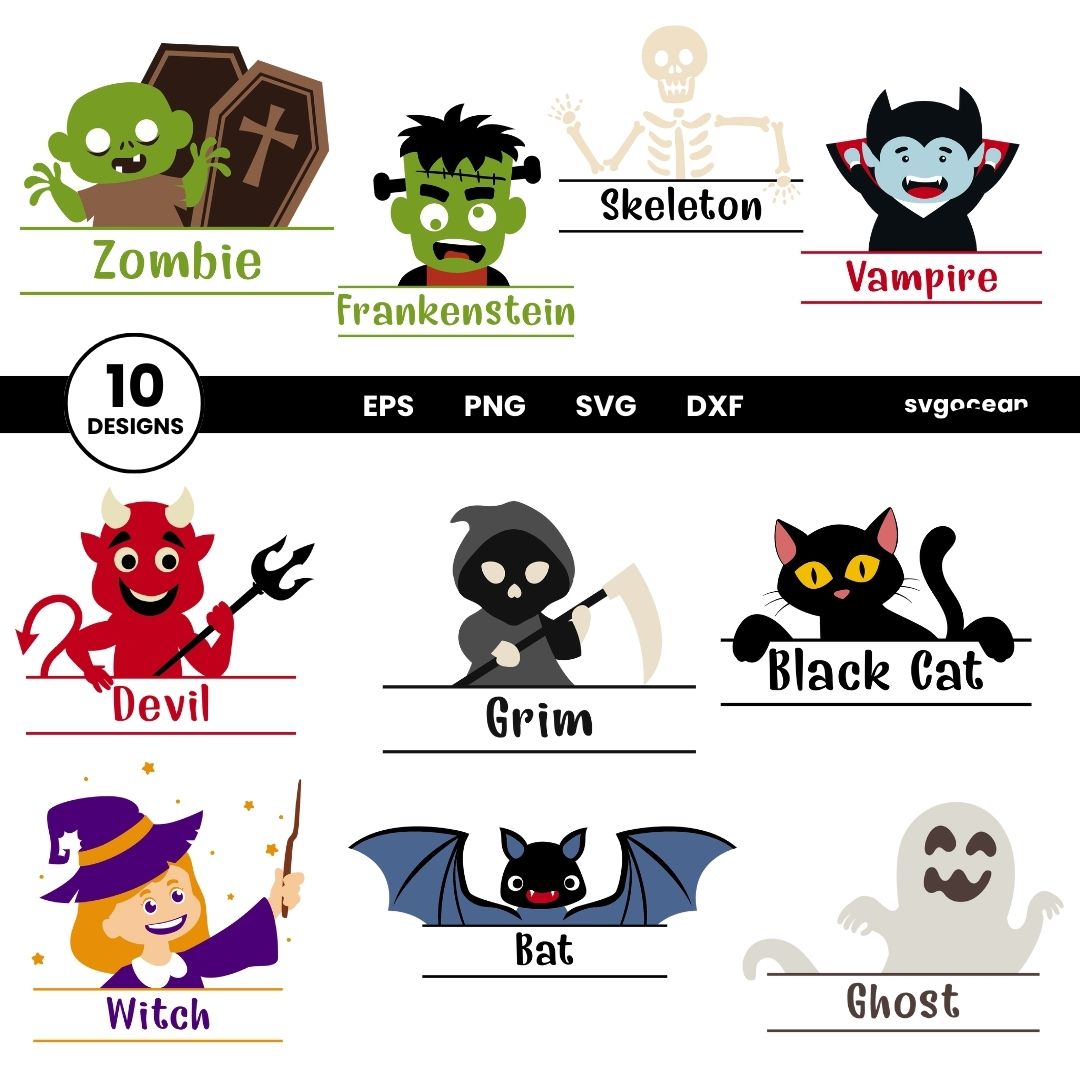 Halloween Сharacters Monogram SVG Bundle | Halloween Cut File | Frame ...