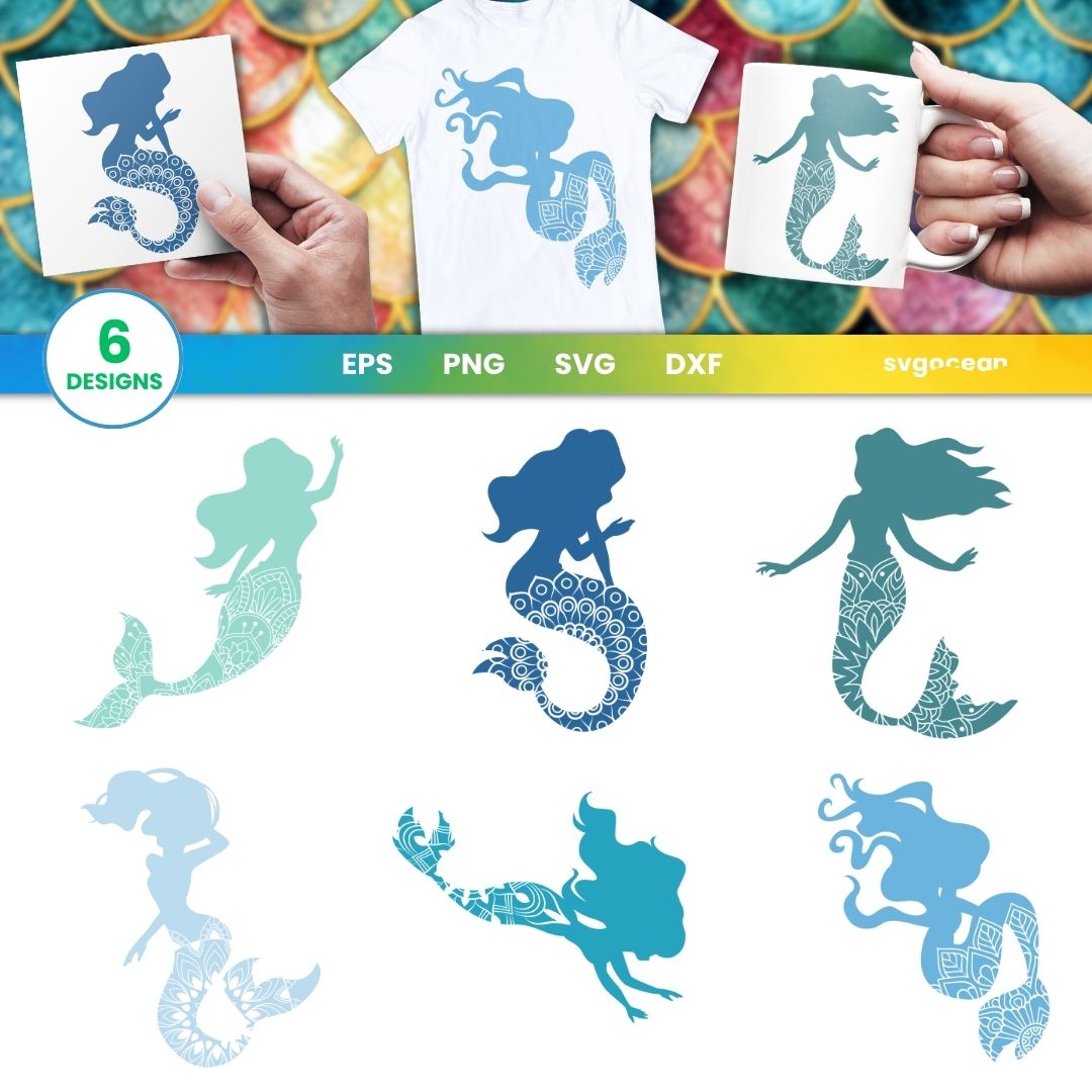 Mermaid SVG bundle vector for instant download - Svg Ocean — svgocean