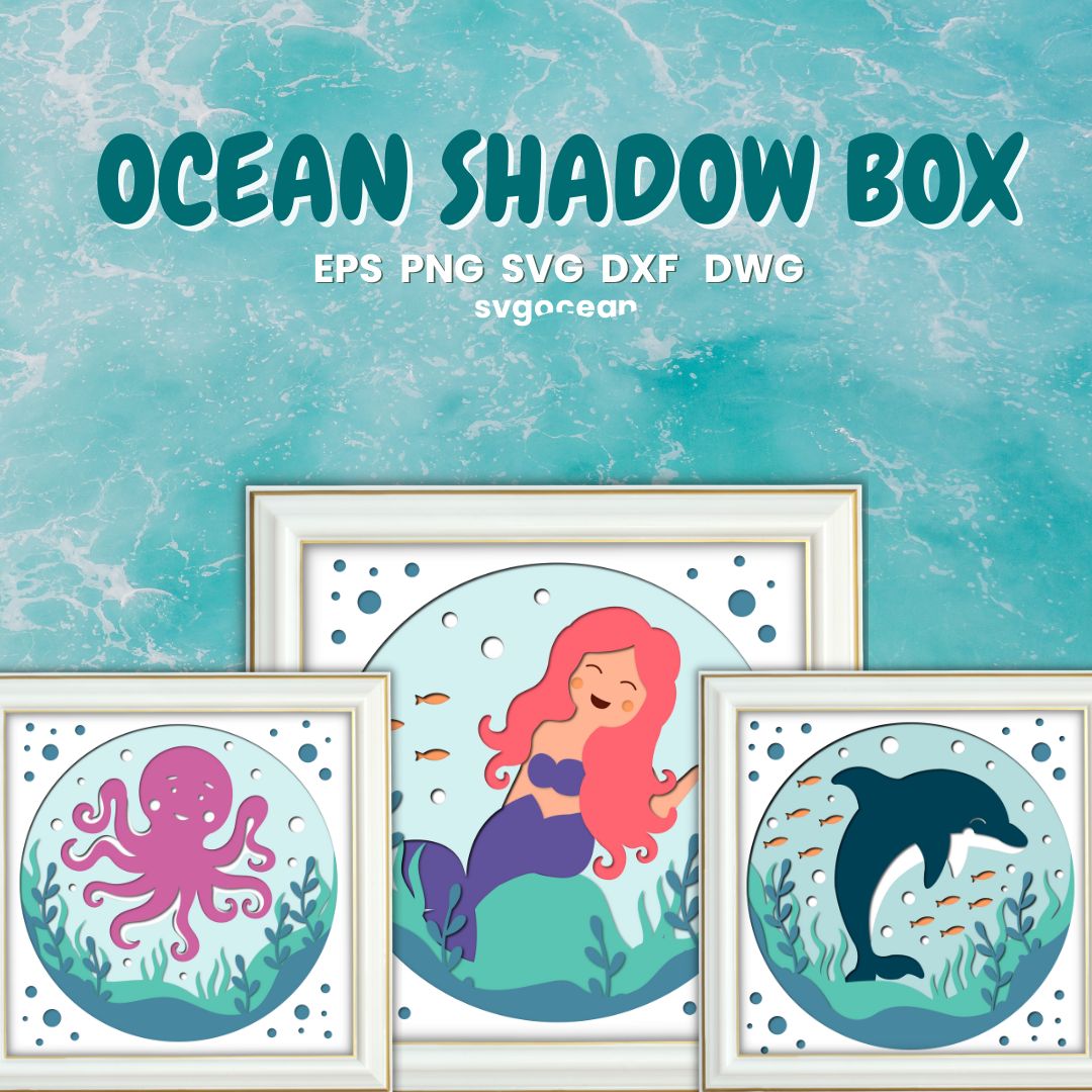 Ocean Shadow Box Bundle vector for instant download - Svg Ocean — svgocean
