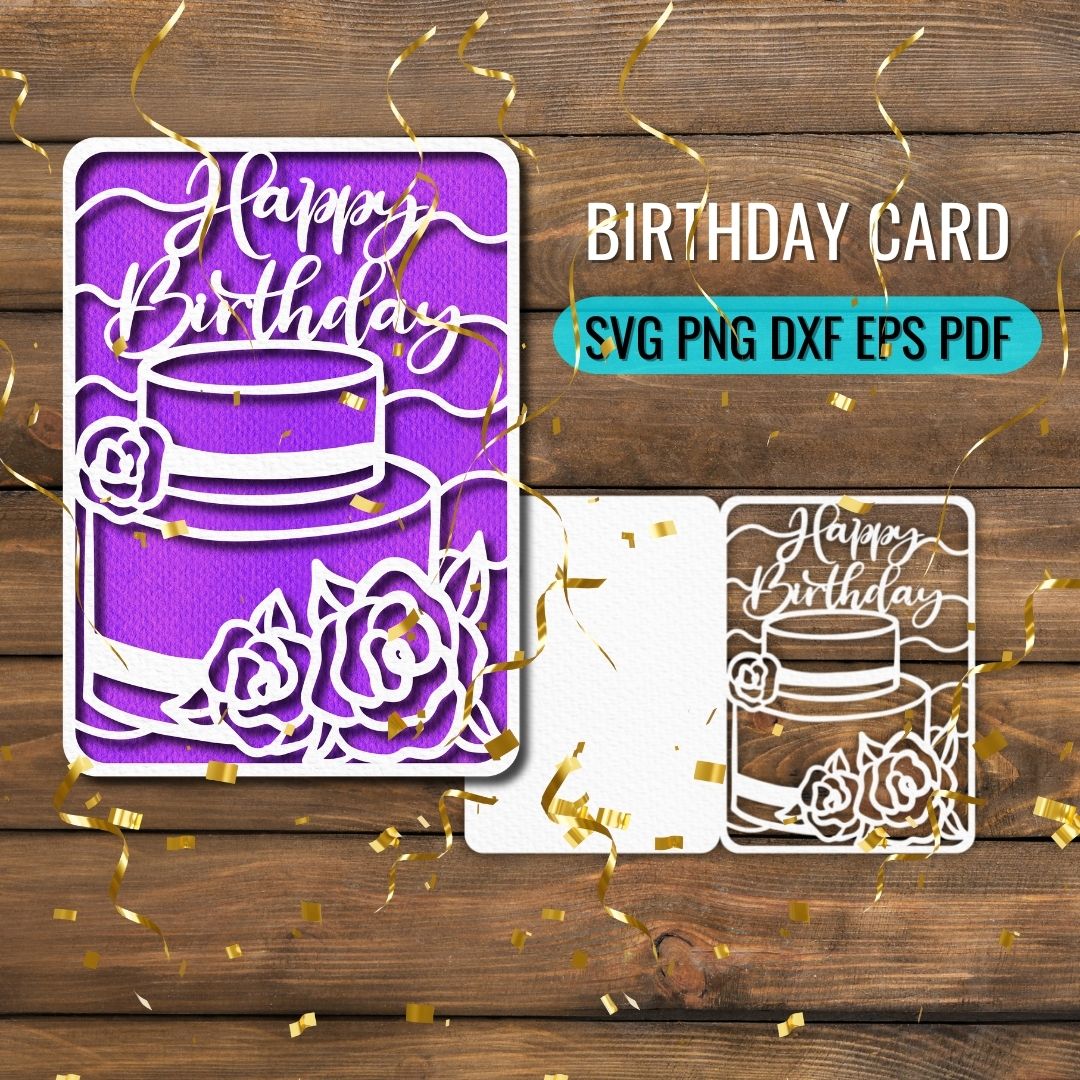 Birthday Cake Card Papercut SVG vector for instant download - Svg Ocean ...