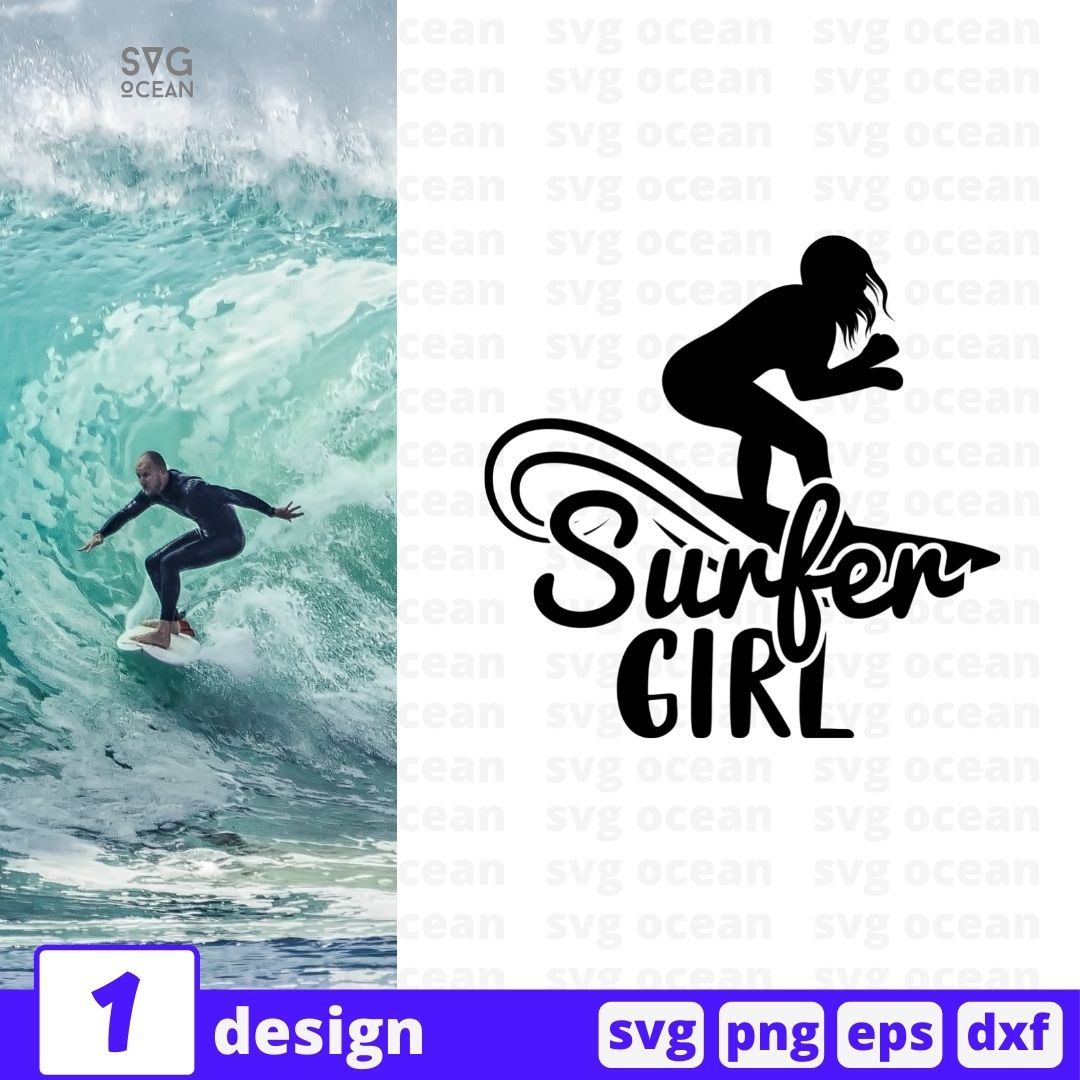 Surfer girl vector for instant download - Svg Ocean — svgocean