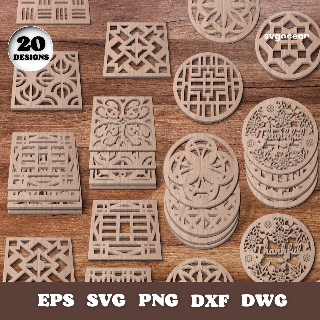 Coasters Laser Cut Svg Bundle vector for instant download - Svg Ocean ...