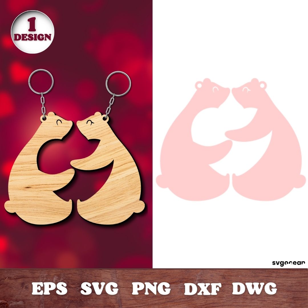 Valentines Day Bear Keychain Laser Cut File vector for instant download ...
