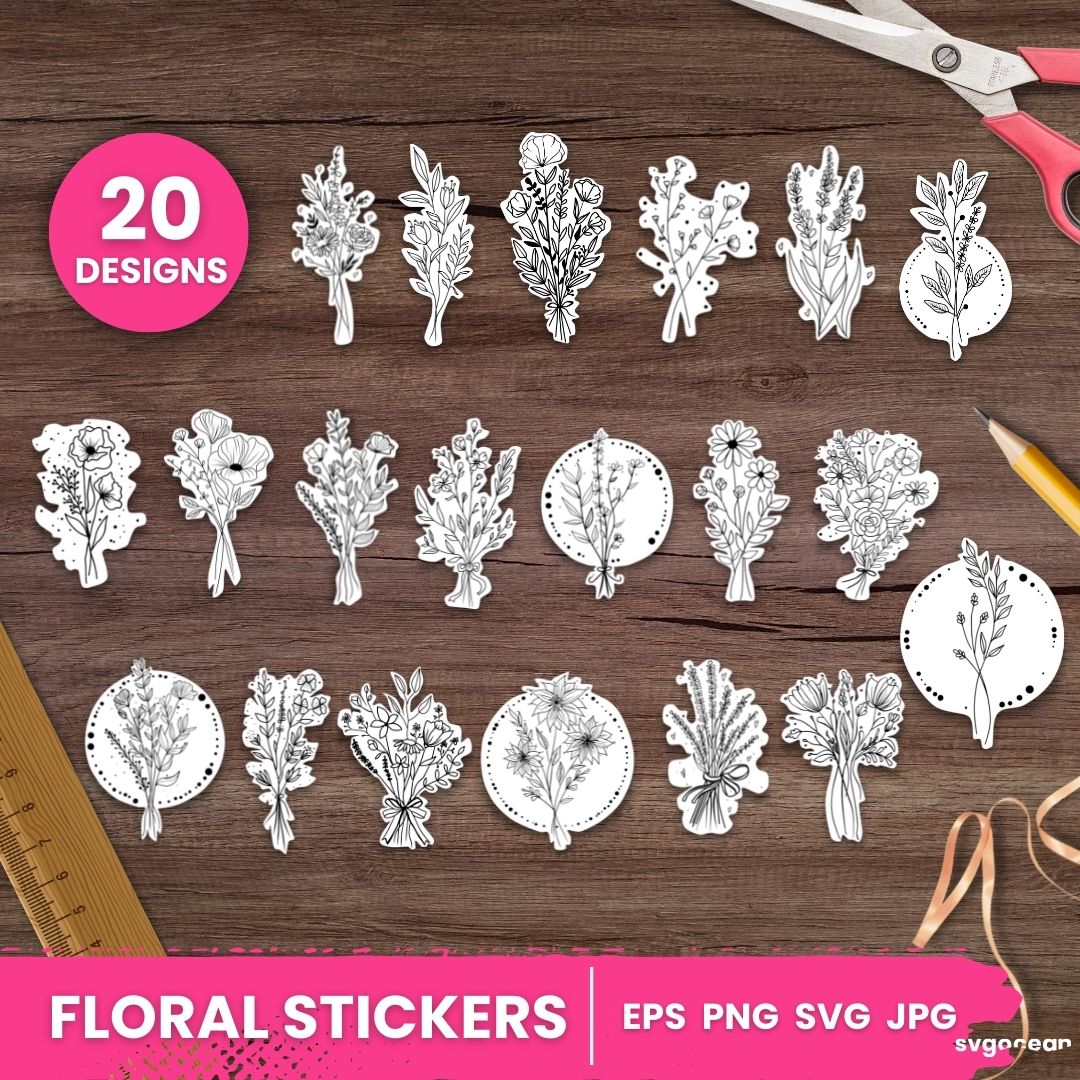 Flowers Printable Stickers Cricut Design vector for instant download ...