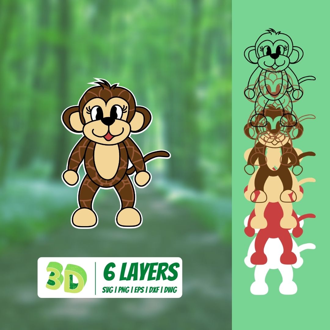 3D Monkey SVG Cut File vector for instant download - Svg Ocean — svgocean