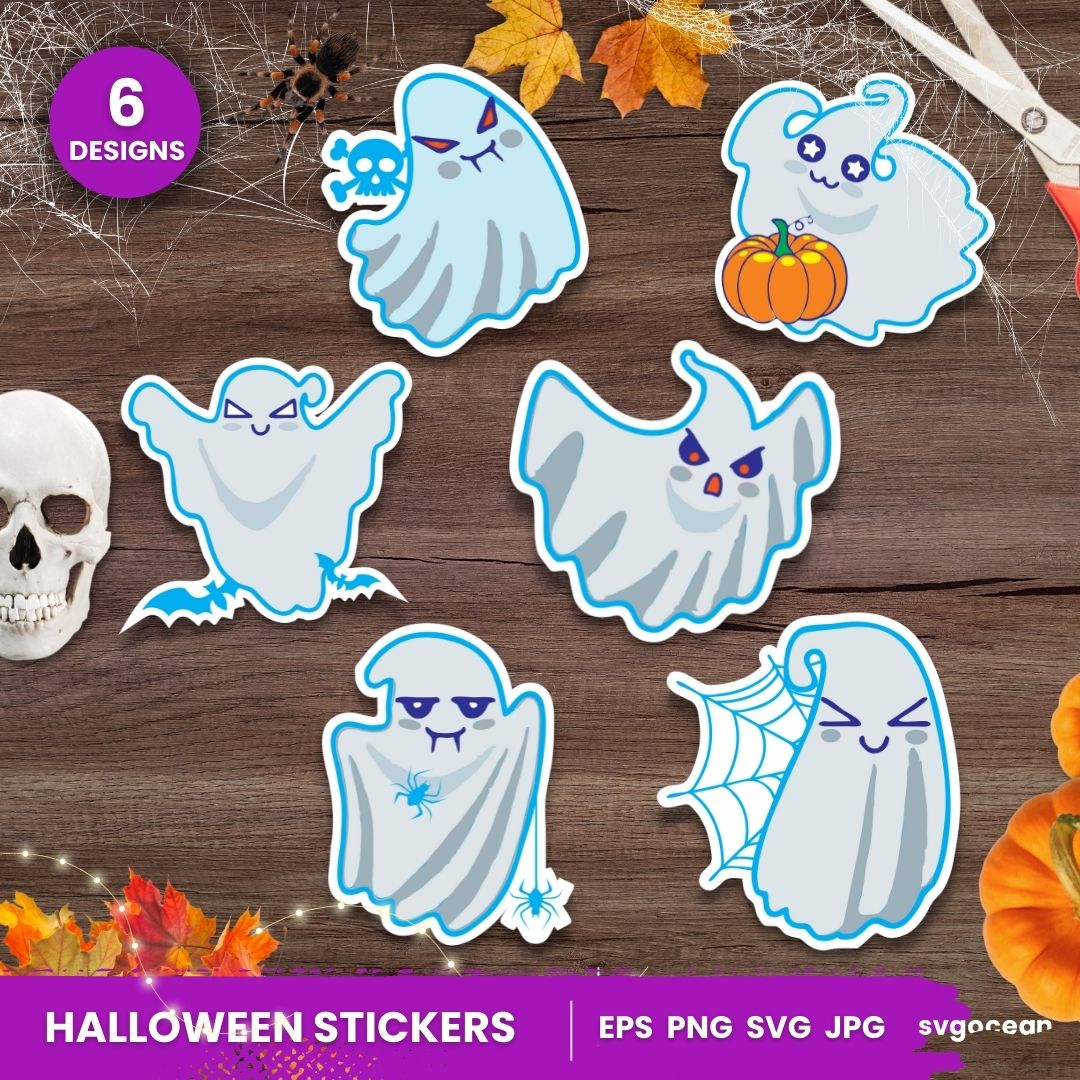 Kawaii Ghost Stickers vector for instant download - Svg Ocean — svgocean