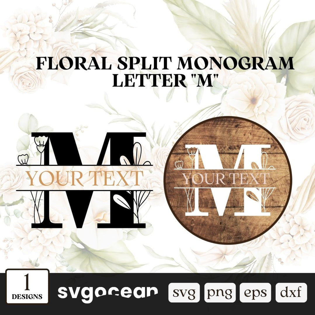 Floral Split Monogram Letter M SVG vector for instant download - Svg ...