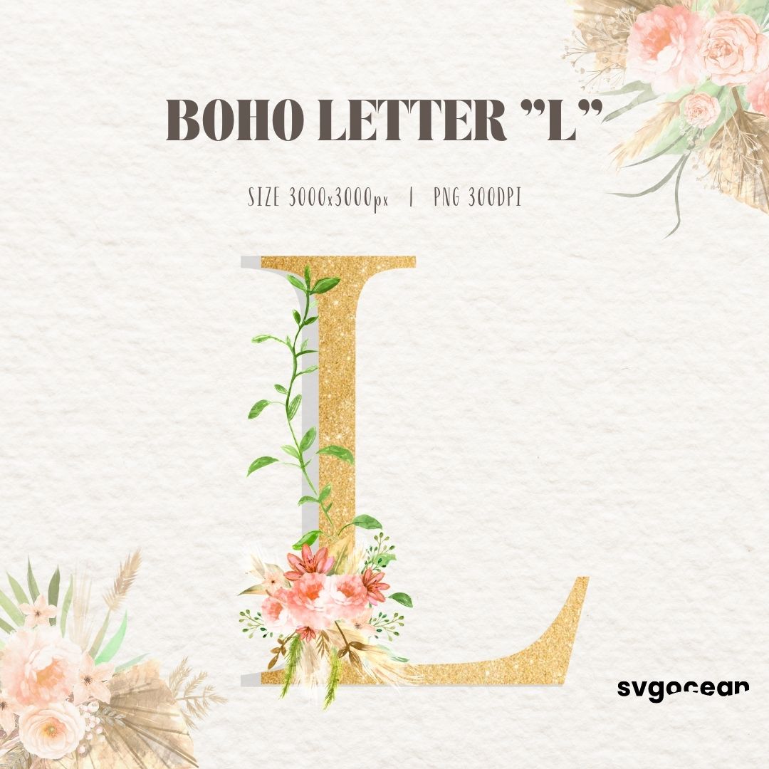 Boho Flower Letter L vector for instant download - Svg Ocean — svgocean