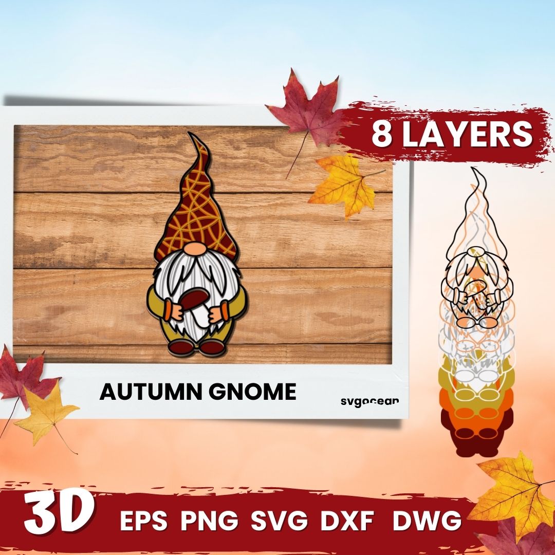 3D Fall Gnome Layered Svg vector for instant download - Svg Ocean ...