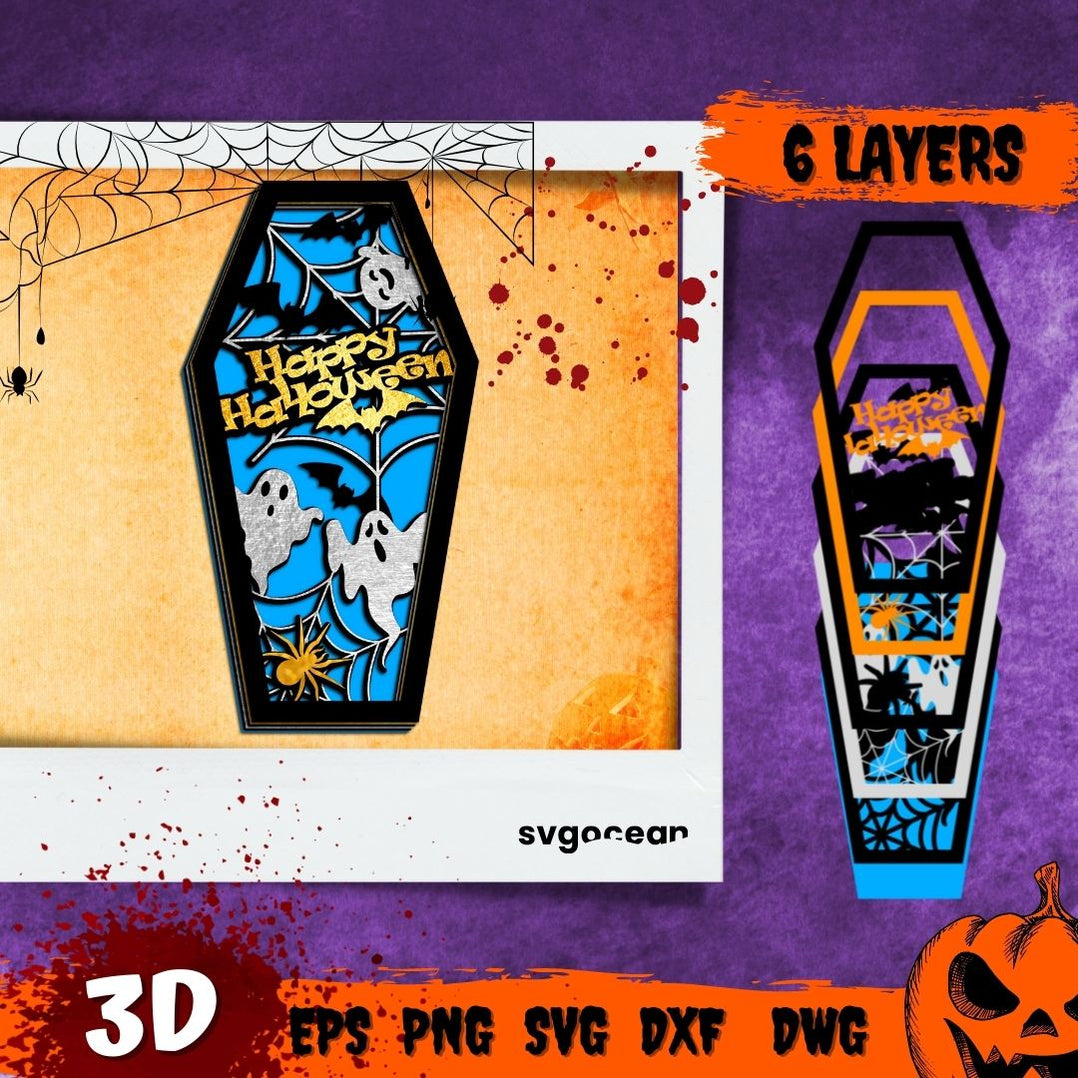 Free Happy Halloween Coffin 3D SVG vector for instant download - Svg ...