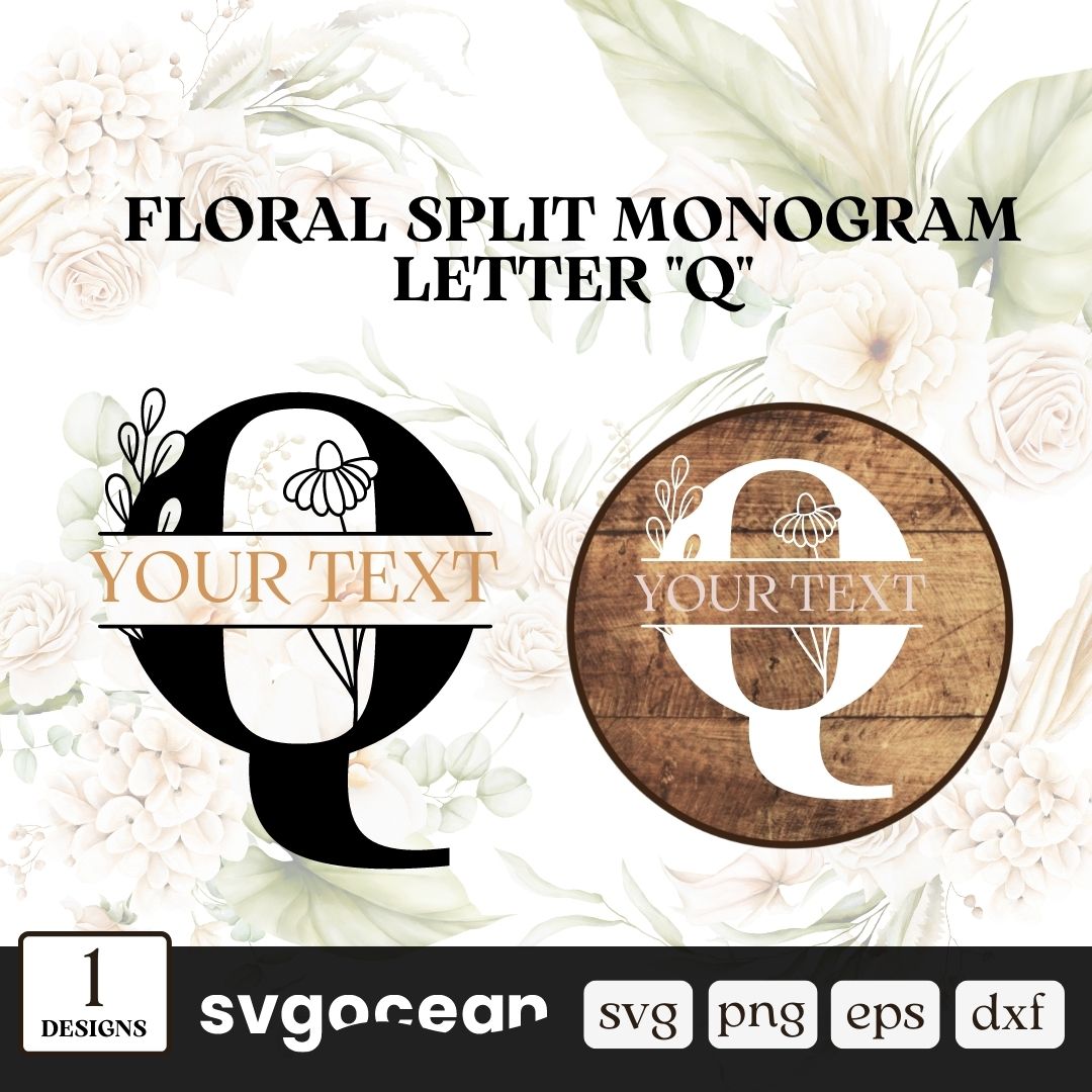 Herbal Split Monogram Letter Q SVG vector for instant download - Svg ...
