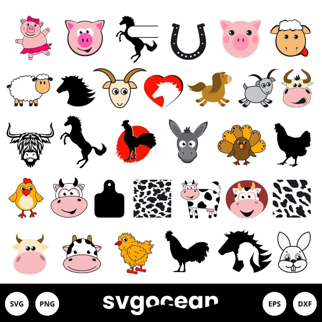 Farm Animals Svg Bundle vector for instant download - Svg Ocean — svgocean