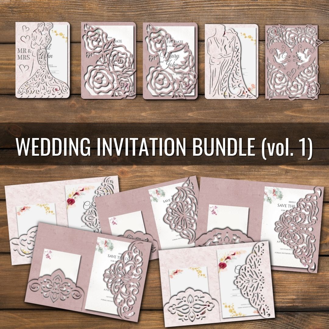 Wedding invitation templates SVG Bundle vector for instant download ...
