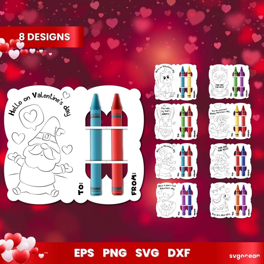Valentines Day Coloring Card Svg Bundle vector for instant download ...