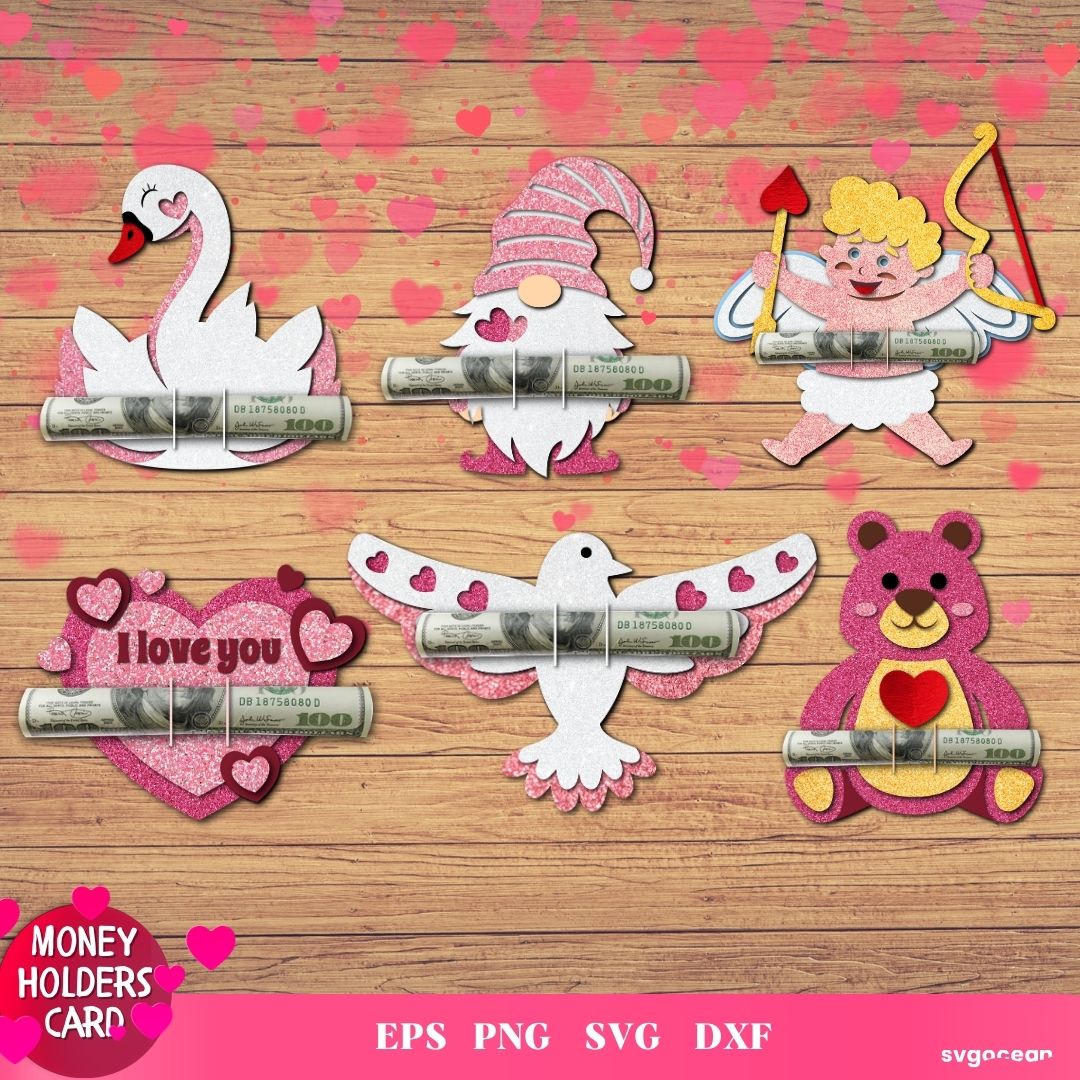 3D Valentines Day Money Holder SVG Bundle vector for instant download ...
