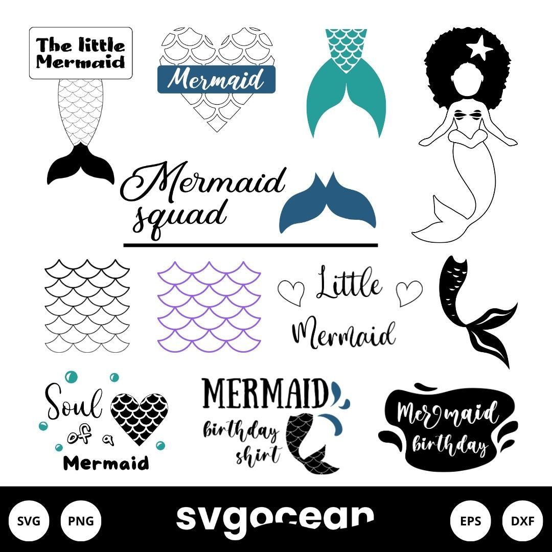 Mermaid Svg Bundle vector for instant download - Svg Ocean — svgocean