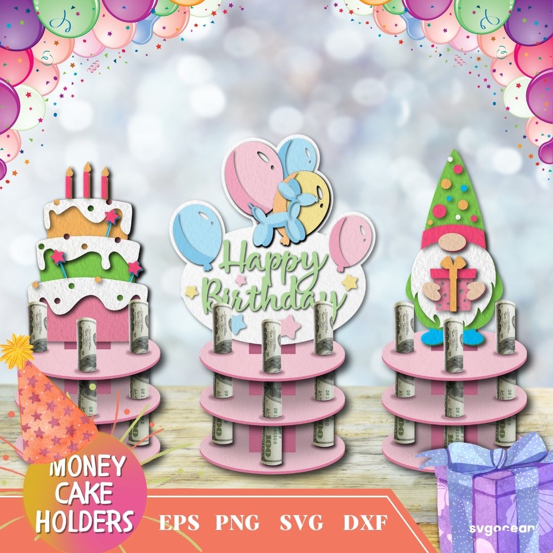 Birthday Money Cake SVG Bundle vector for instant download - Svg Ocean ...