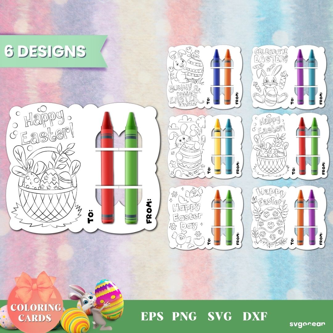 Easter Coloring Card SVG Bundle vector for instant download - Svg Ocean ...
