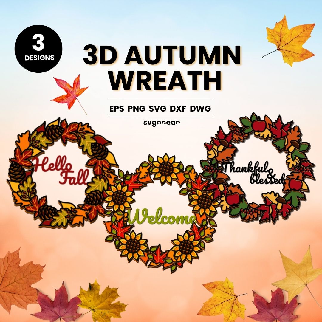 Autumn Wreath Layered Svg Bundle vector for instant download - Svg ...