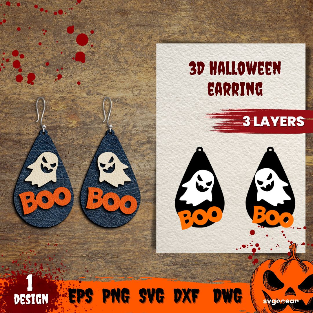 3D Boo Earrings vector for instant download - Svg Ocean — svgocean