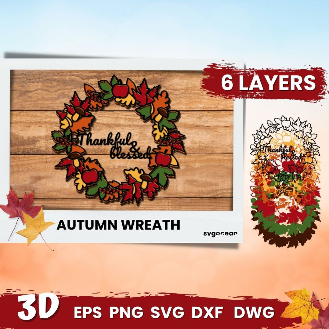3D Autumn Wreath Svg vector for instant download - Svg Ocean — svgocean