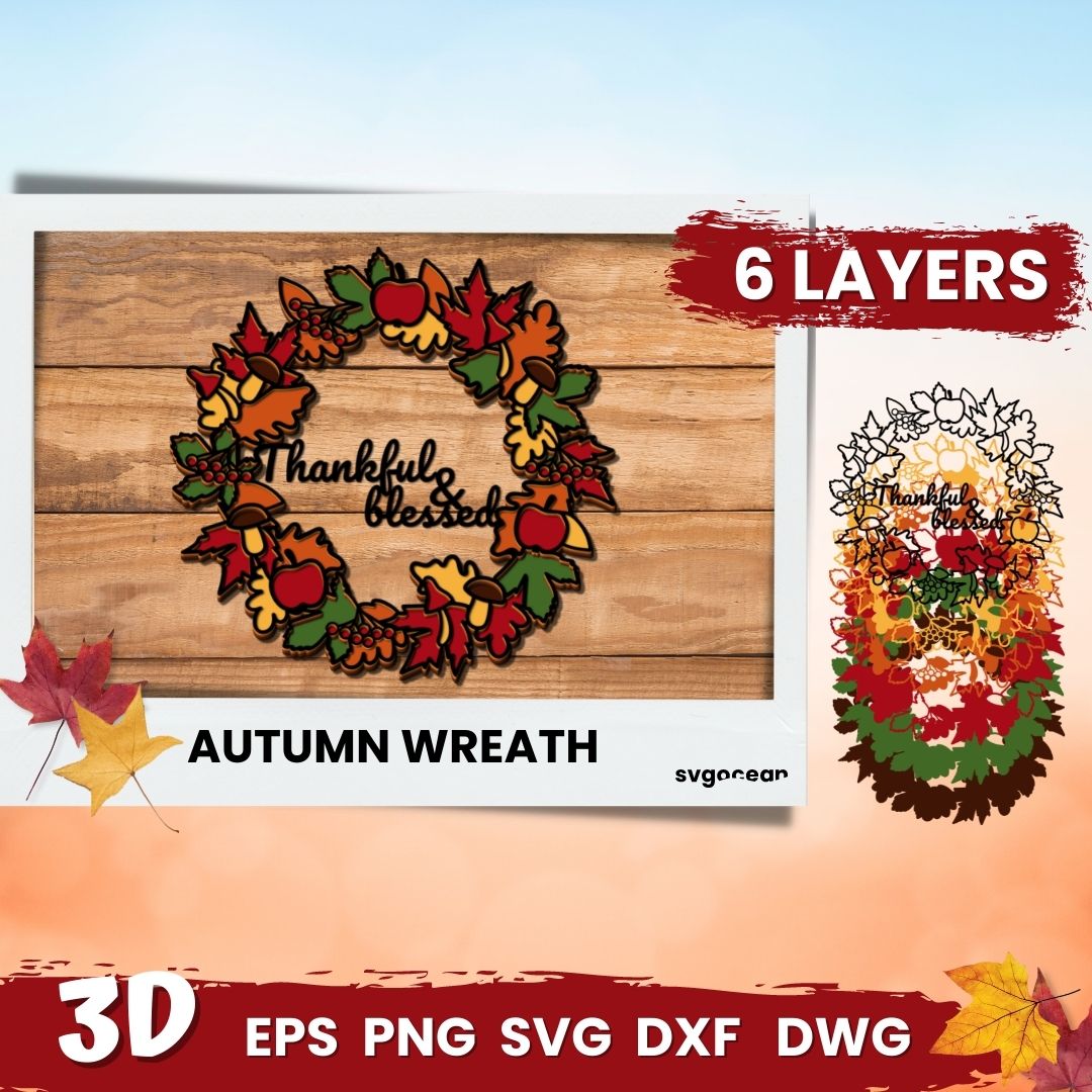 3D Autumn Wreath Svg vector for instant download - Svg Ocean — svgocean