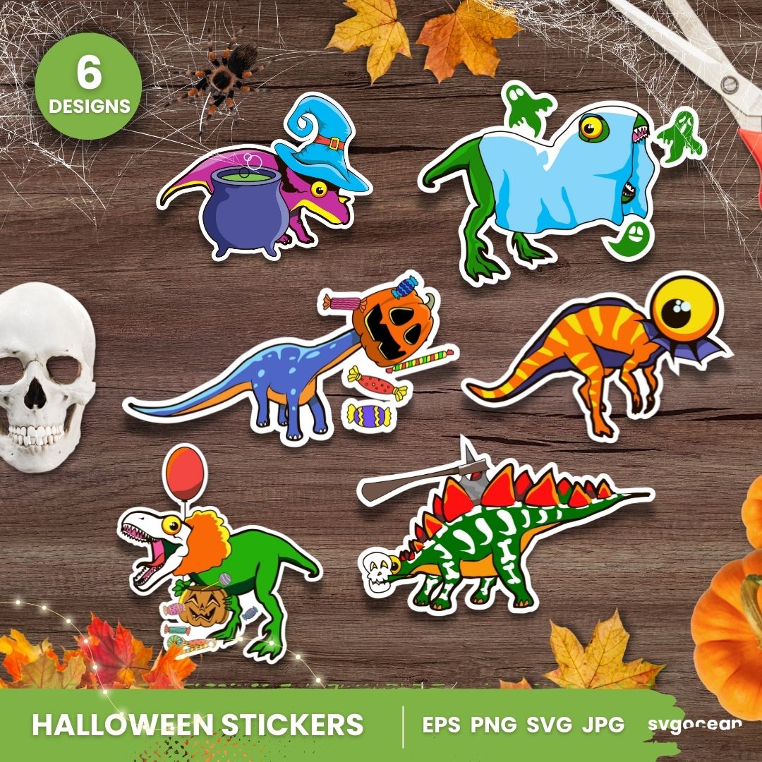 Halloween Dinosaurs Stickers vector for instant download - Svg Ocean ...