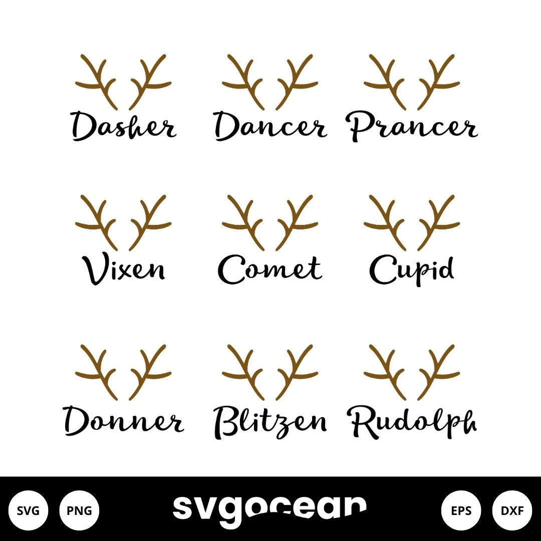 Reindeer Names Svg vector for instant download - Svg Ocean — svgocean