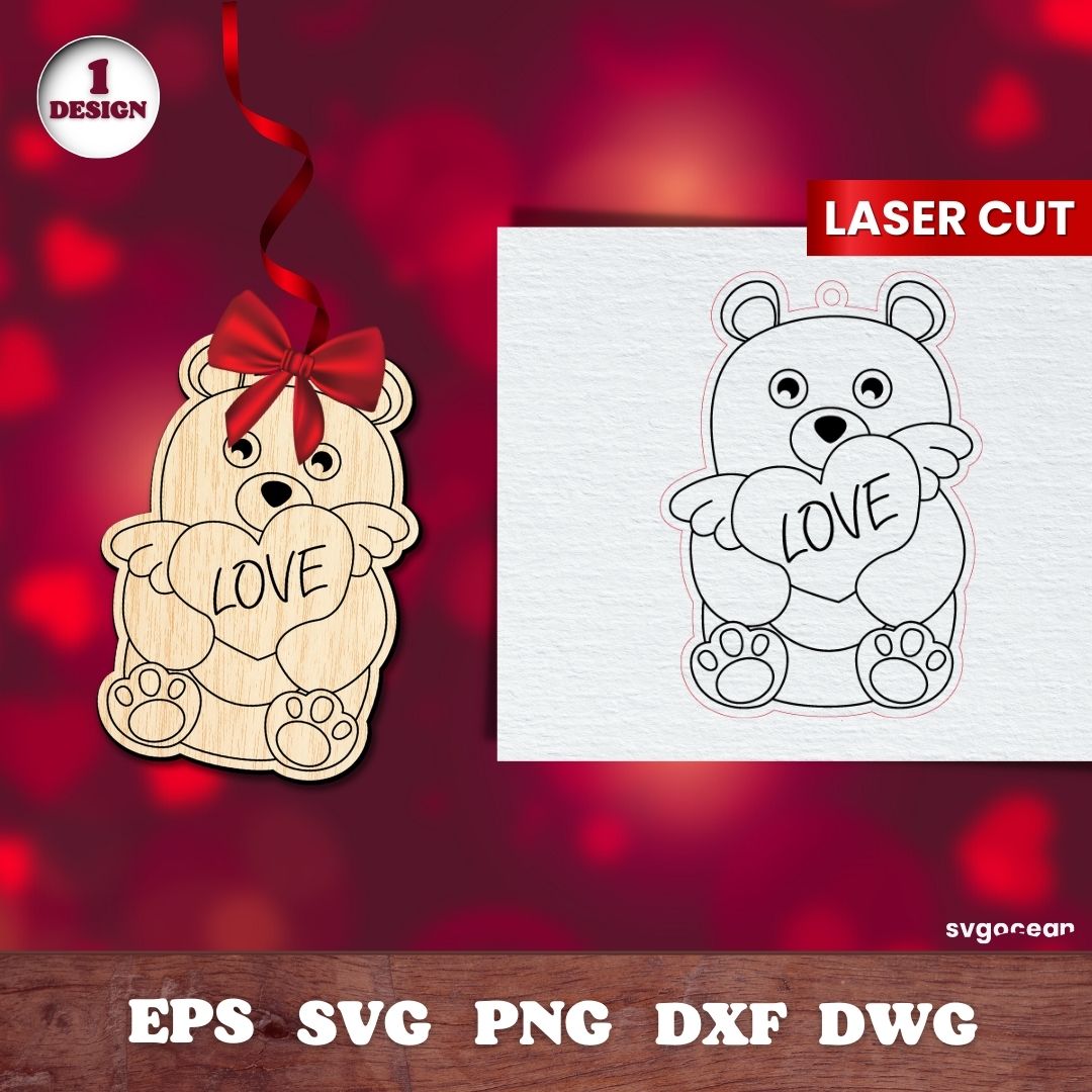 Valentines Bear Gift Tags Laser Cut vector for instant download - Svg ...