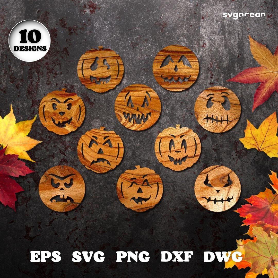 Halloween Coasters Laser Cut Files Bundle vector for instant download ...