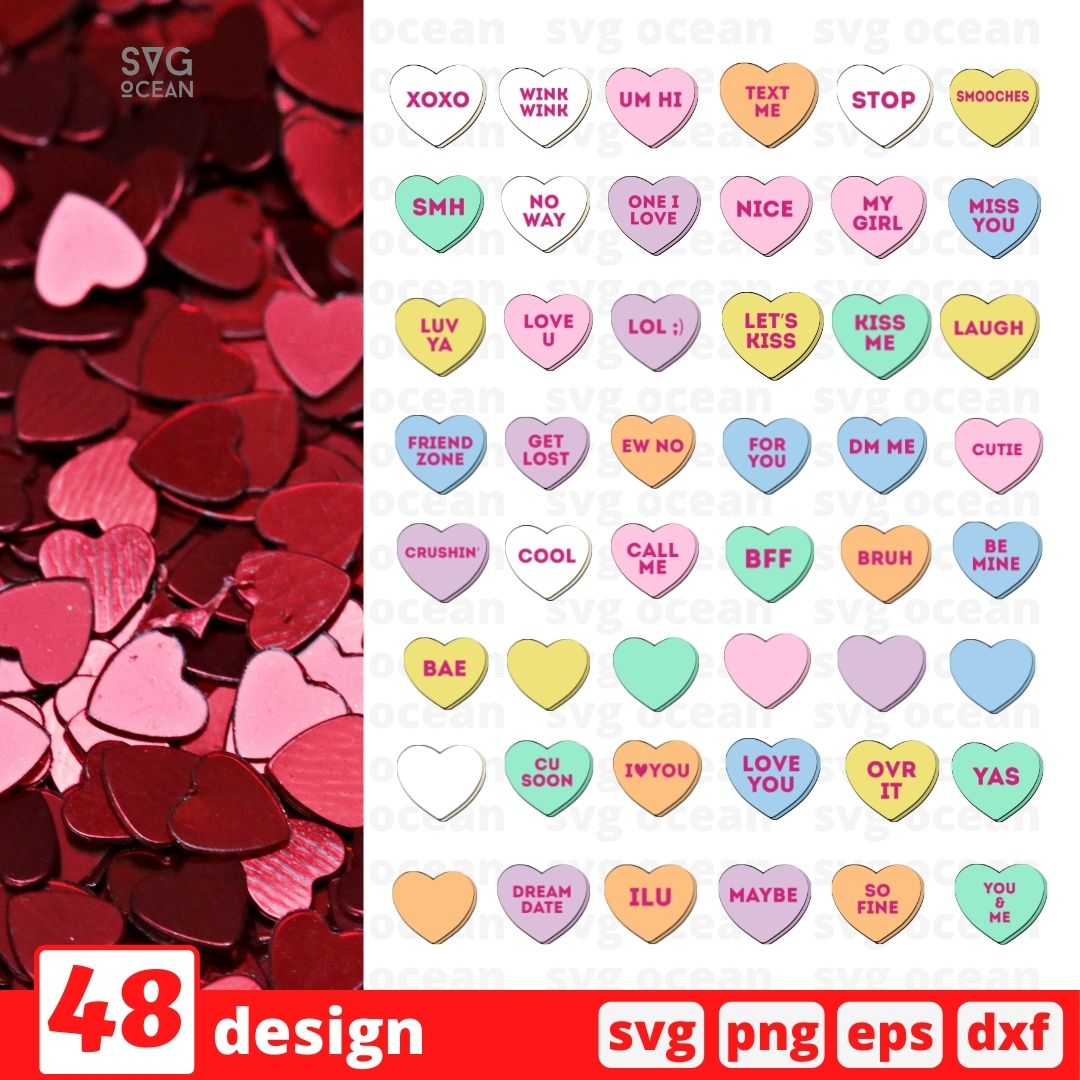 Valentines Day Candy Hearts SVG Bundle vector for instant download ...
