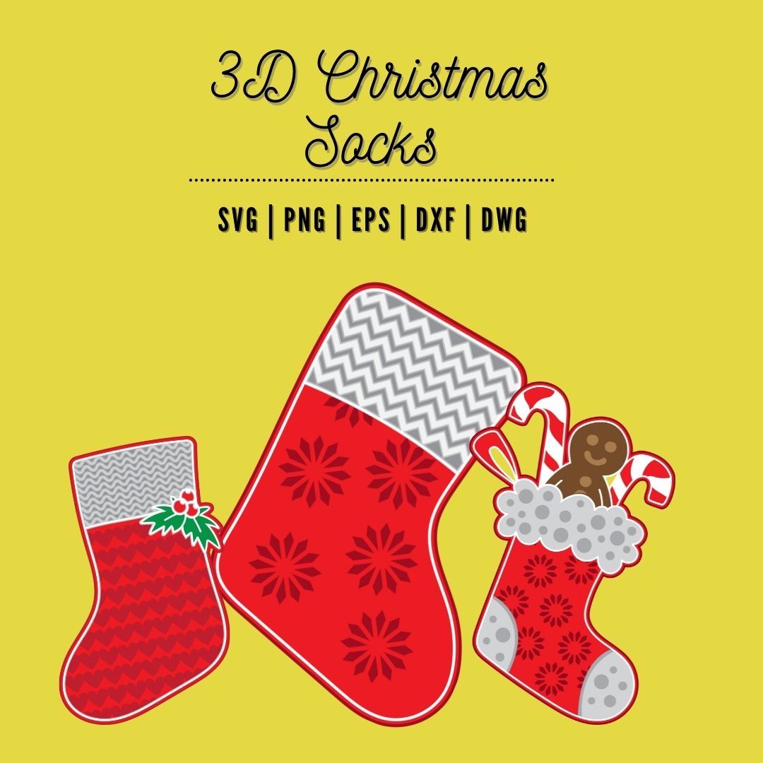 3D Christmas Socks SVG Bundle vector for instant download - Svg Ocean ...