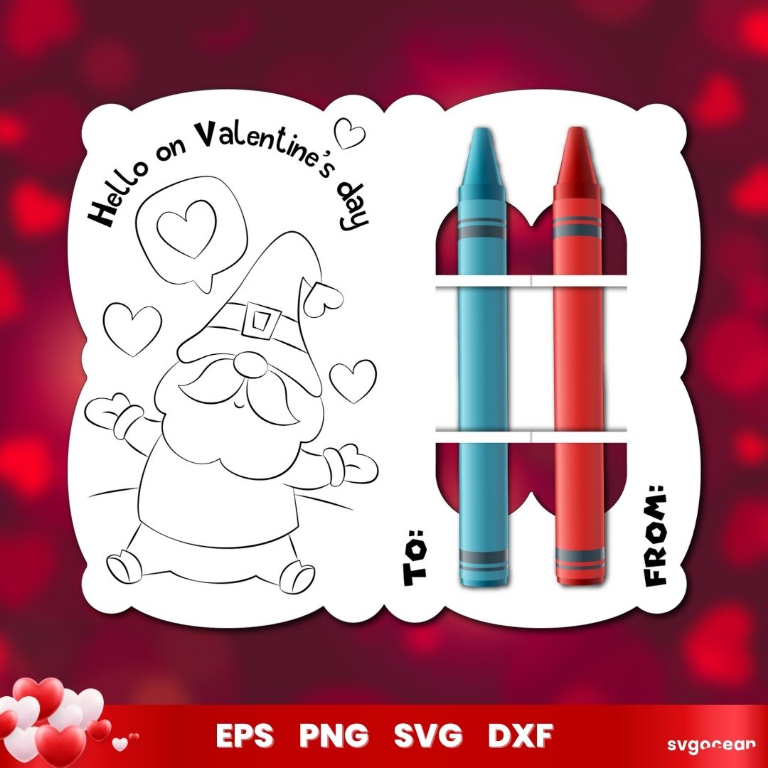 Valentine Gnome Coloring Card Svg vector for instant download - Svg ...
