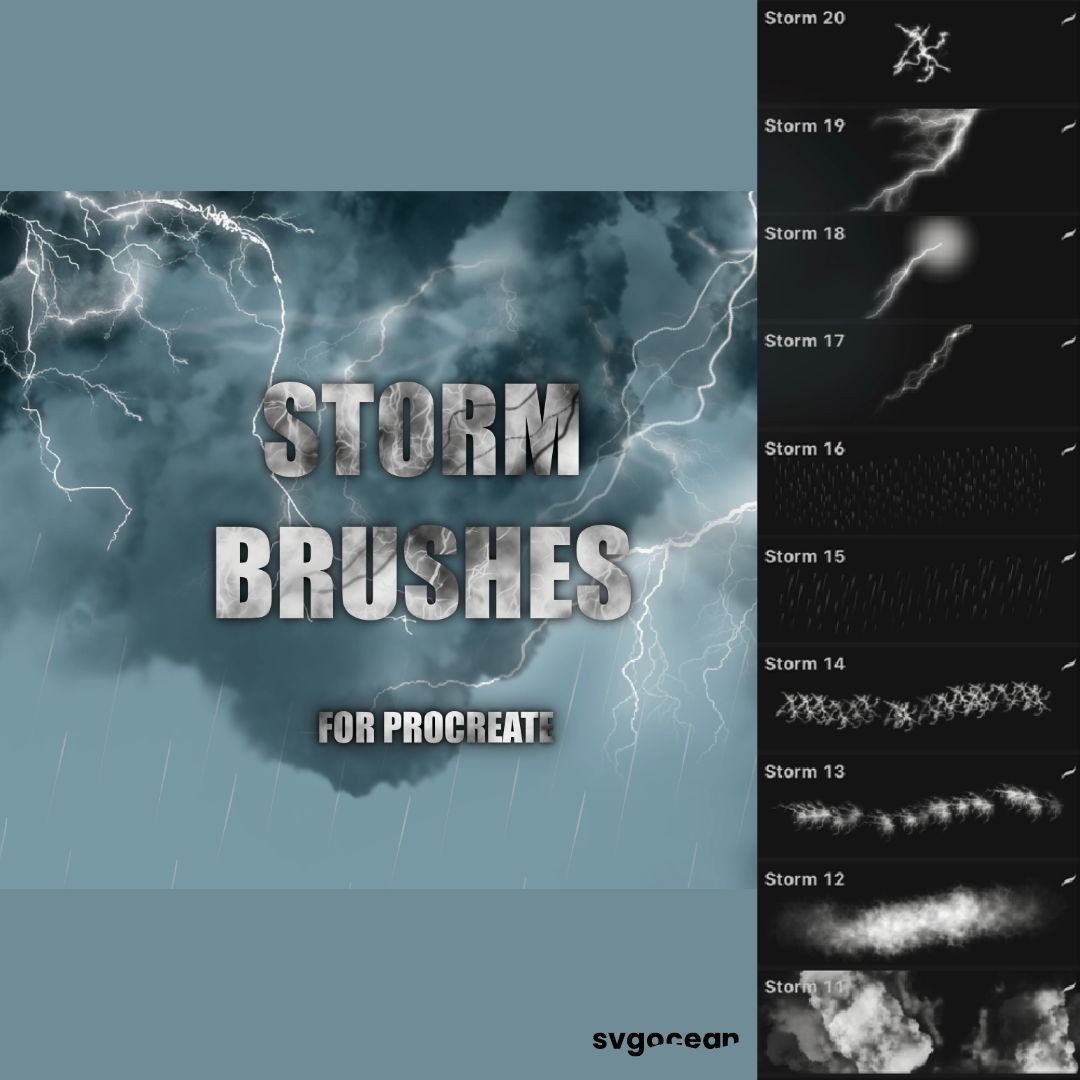 Storm and Lightning Procreate Brushes vector for instant download - Svg Ocean — svgocean